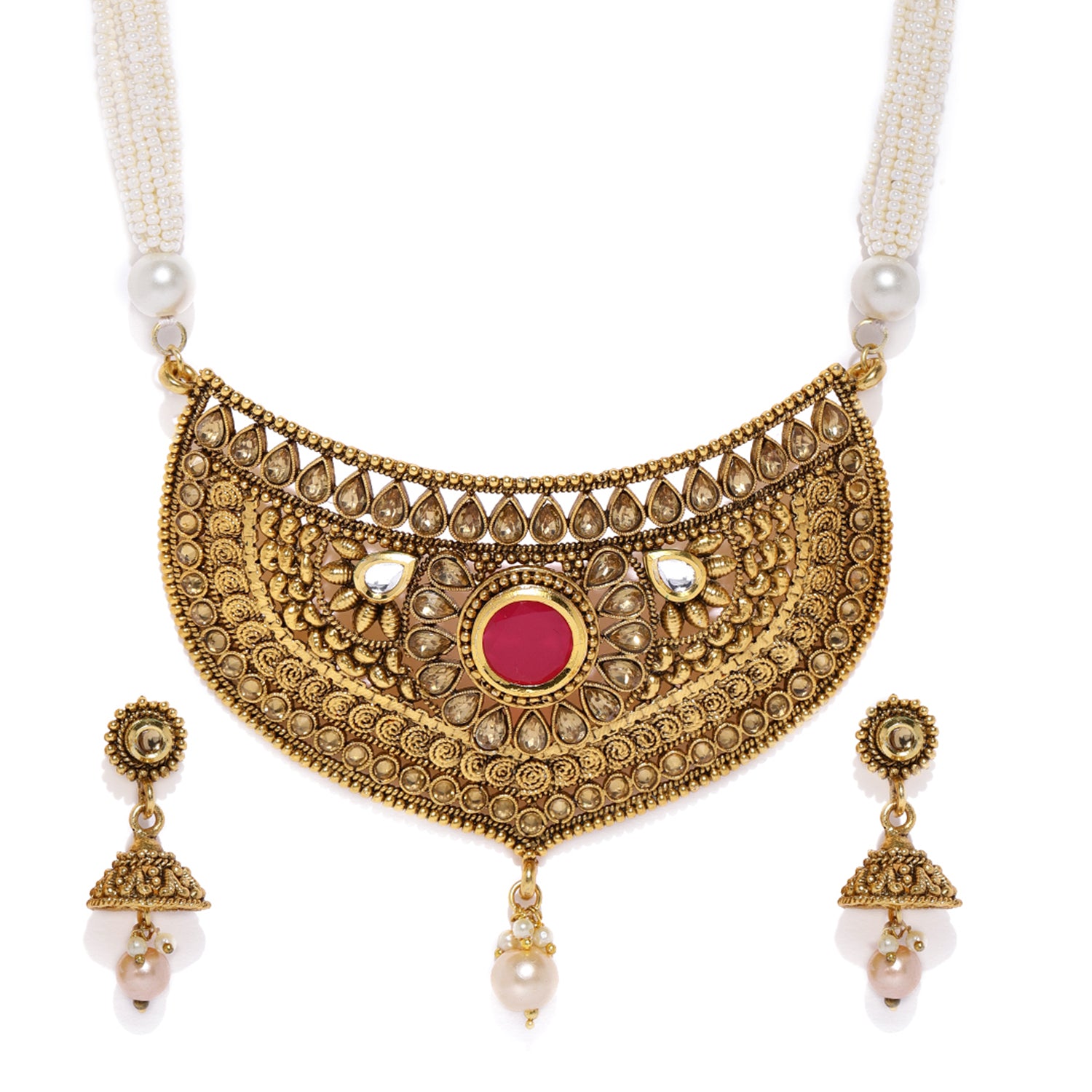 Sukkhi Fancy Gold Plated Kundan Jalebi Neckalce Set For Women